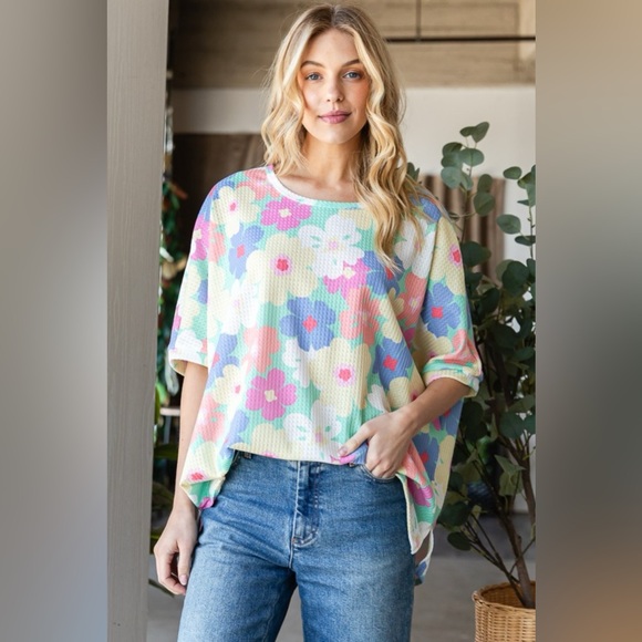 Hopely | Tops | Hopely Floral Waffle Oversized Tshirt | Poshmark